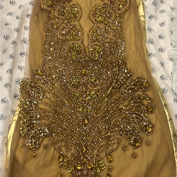Dresses | Elegant Gold Embellished Dress | Poshmark
